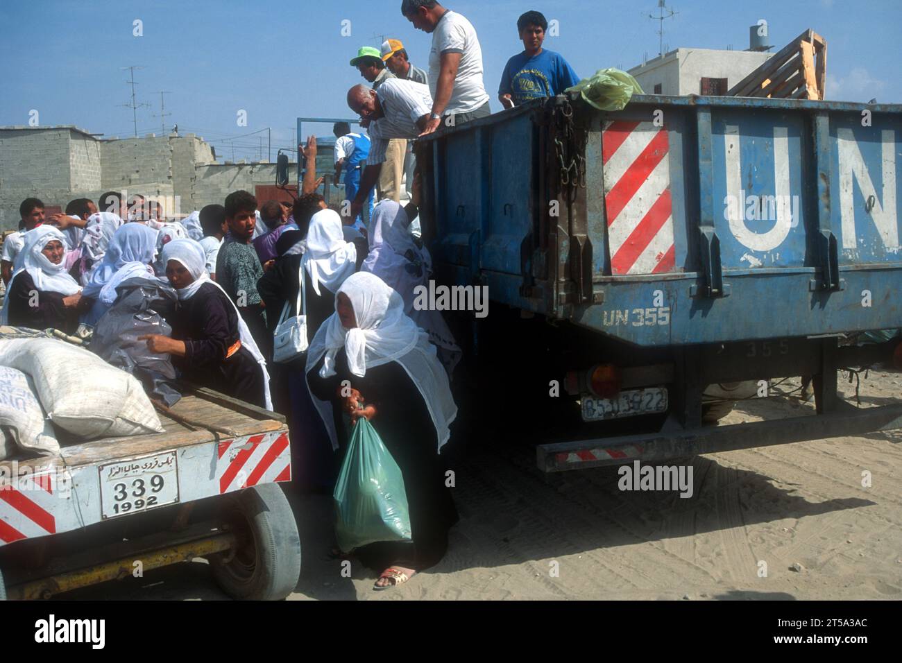 UN truck delivering food to Palestinians in Jabalia Refugee Camp, in ...