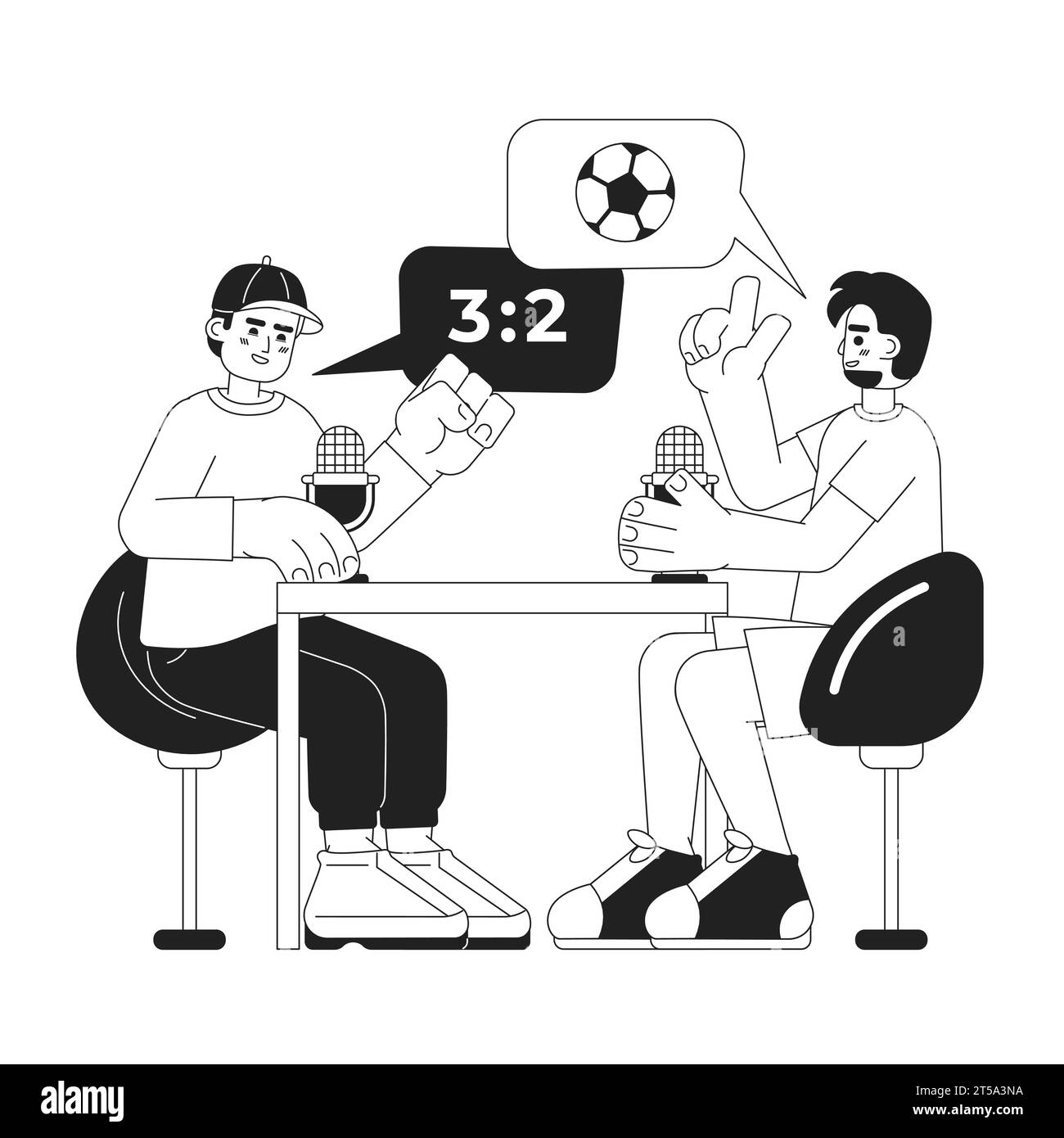 Football Commentary Podcast Black And White Cartoon Flat Illustration football-commentary-podcast-black-and-white-cartoon-flat-illustration