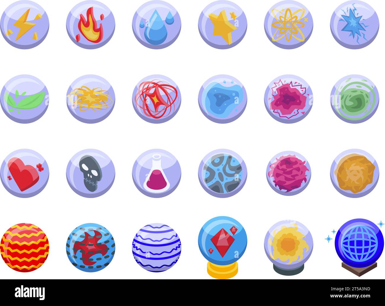 Game orbs icons set isometric vector. Magical game fantasy. Power ...