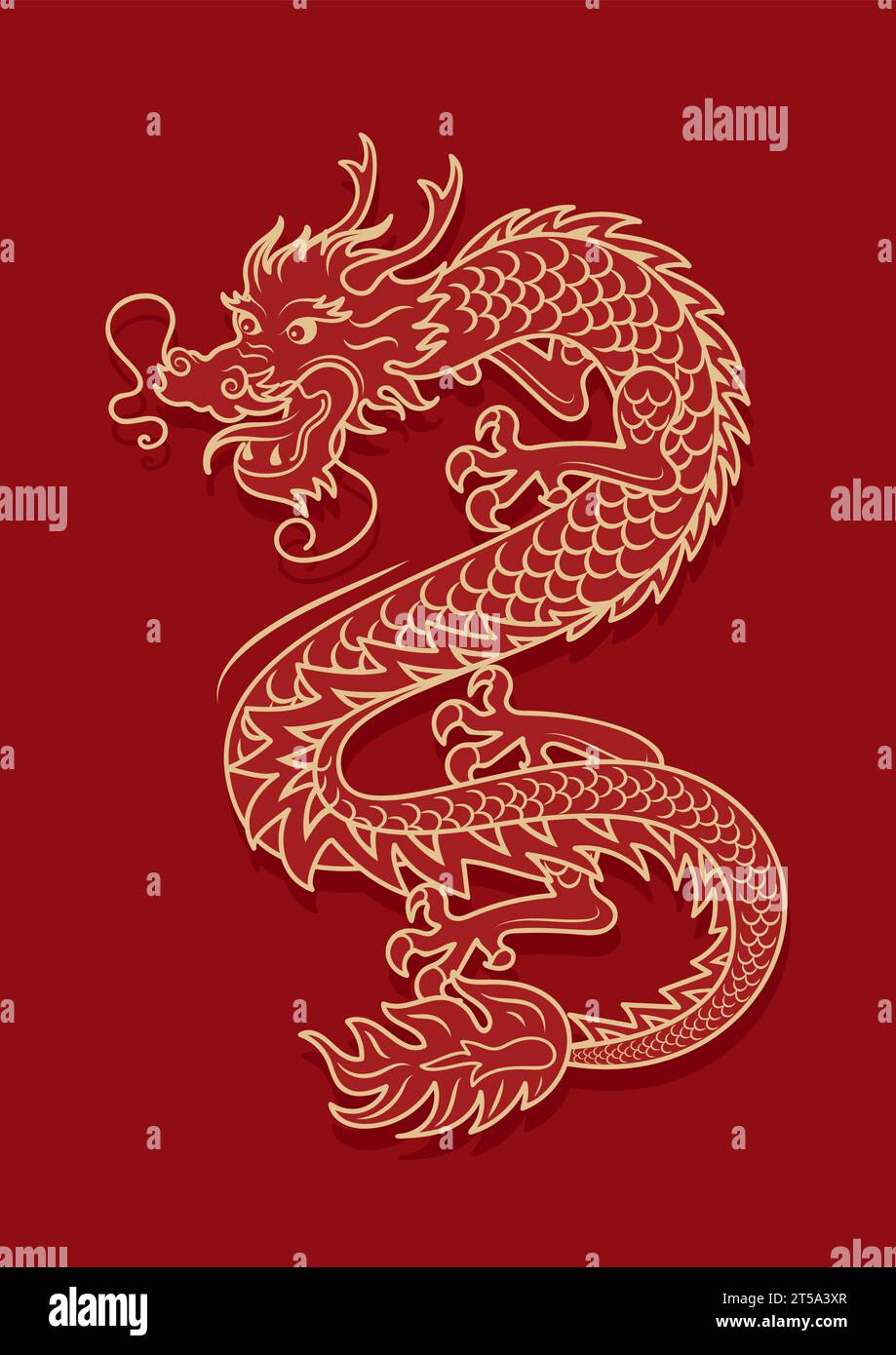 Chinese New Year of the Wooden Dragon. Bright vector vintage banner ...