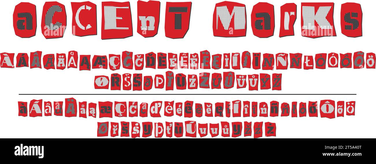 Ransom halftone collage style letters numbers and punctuation marks cut ...