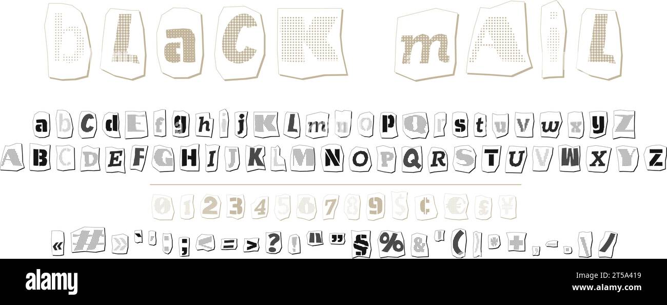 Ransom halftone collage style letters numbers and punctuation marks cut ...