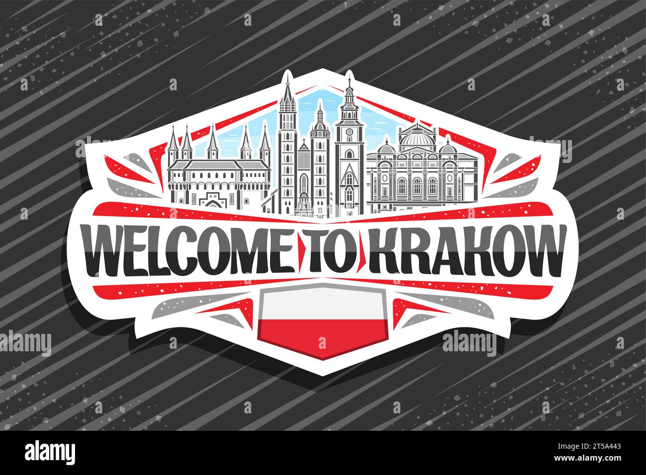 Vector logo for Krakow, white decorative sign with line illustration of ...
