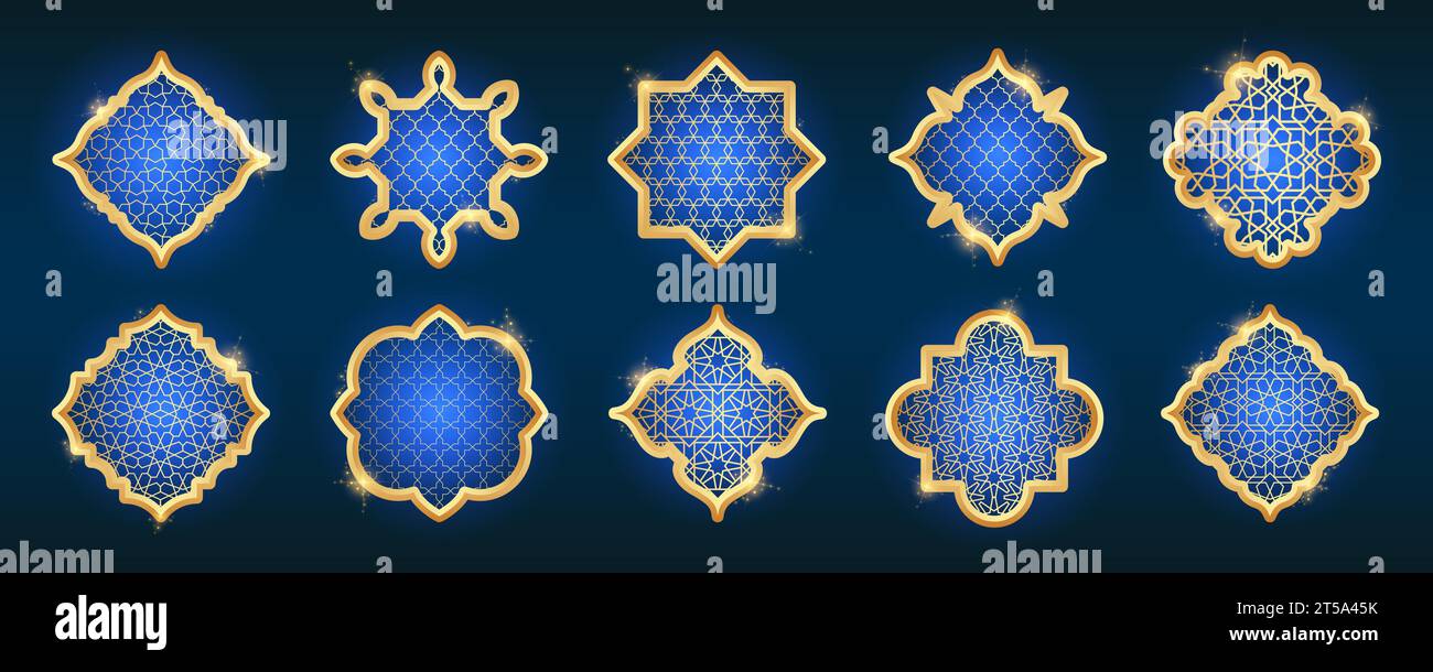 Islamic golden frame shapes set. Ramadan window with ornament. Vector ...