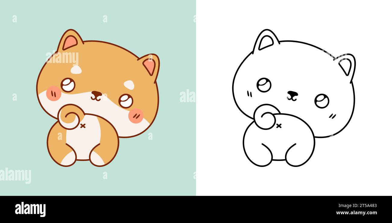 Cute Isolated Shiba Inu Dog Illustration and For Coloring Page. Cartoon ...
