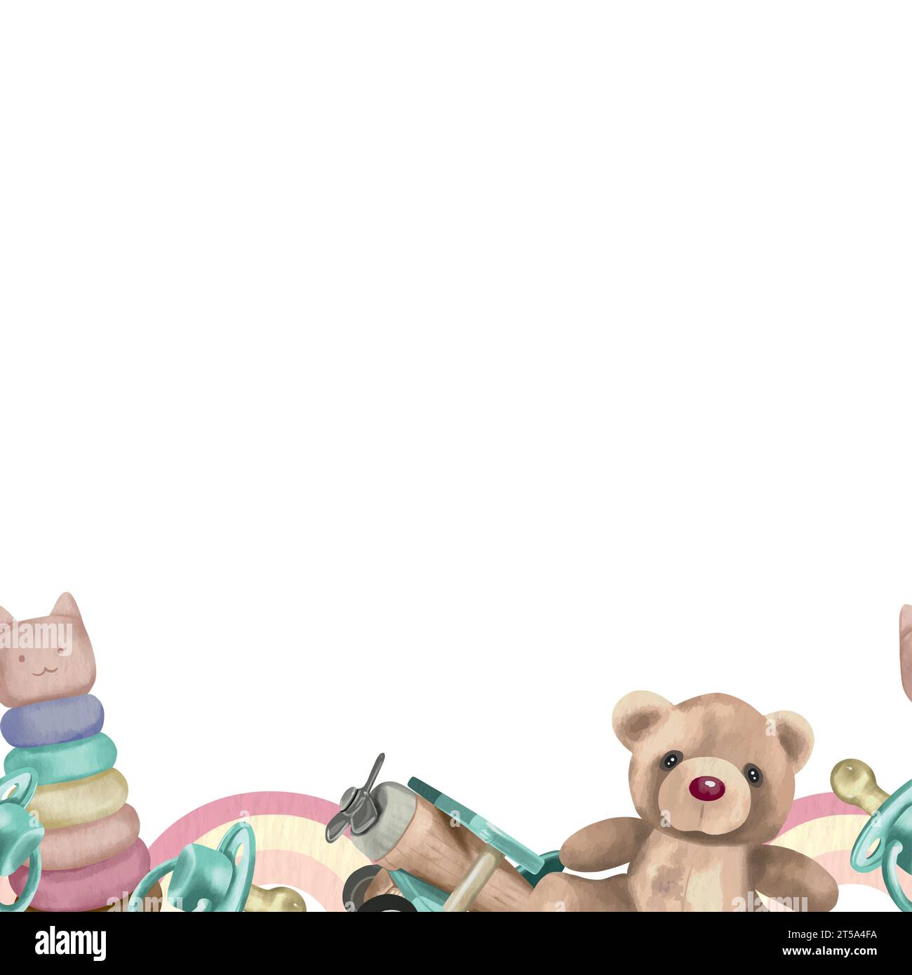 Toys, pyramid, teddy bear, airplane, seamless border. Vector ...