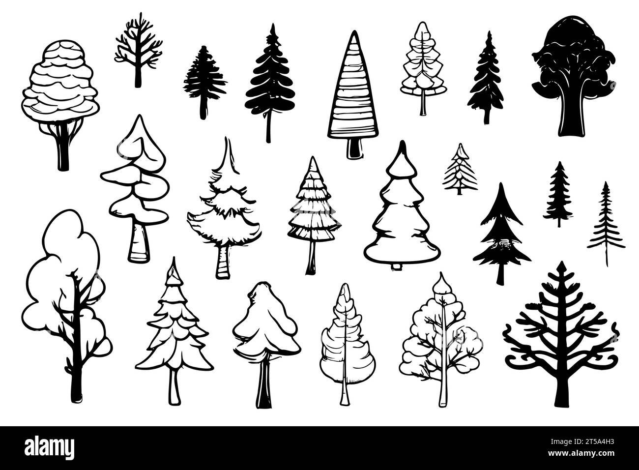 Set sketch tree different types and shapes isolated on white background ...