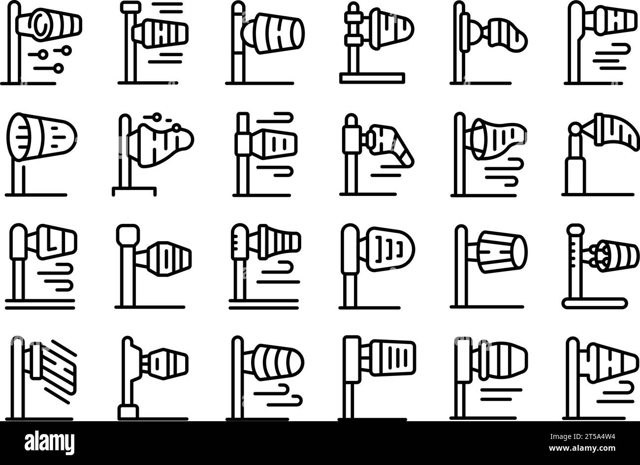 Windsock icons set outline vector. Winter snow cloud. Nature airport ...