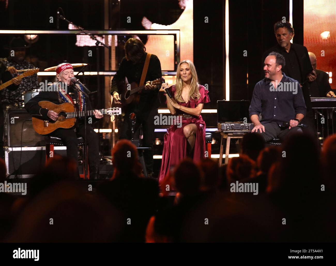 Willie Nelson, from left, Sheryl Crow, and Dave Matthews perform during the Rock & Roll Hall of ...