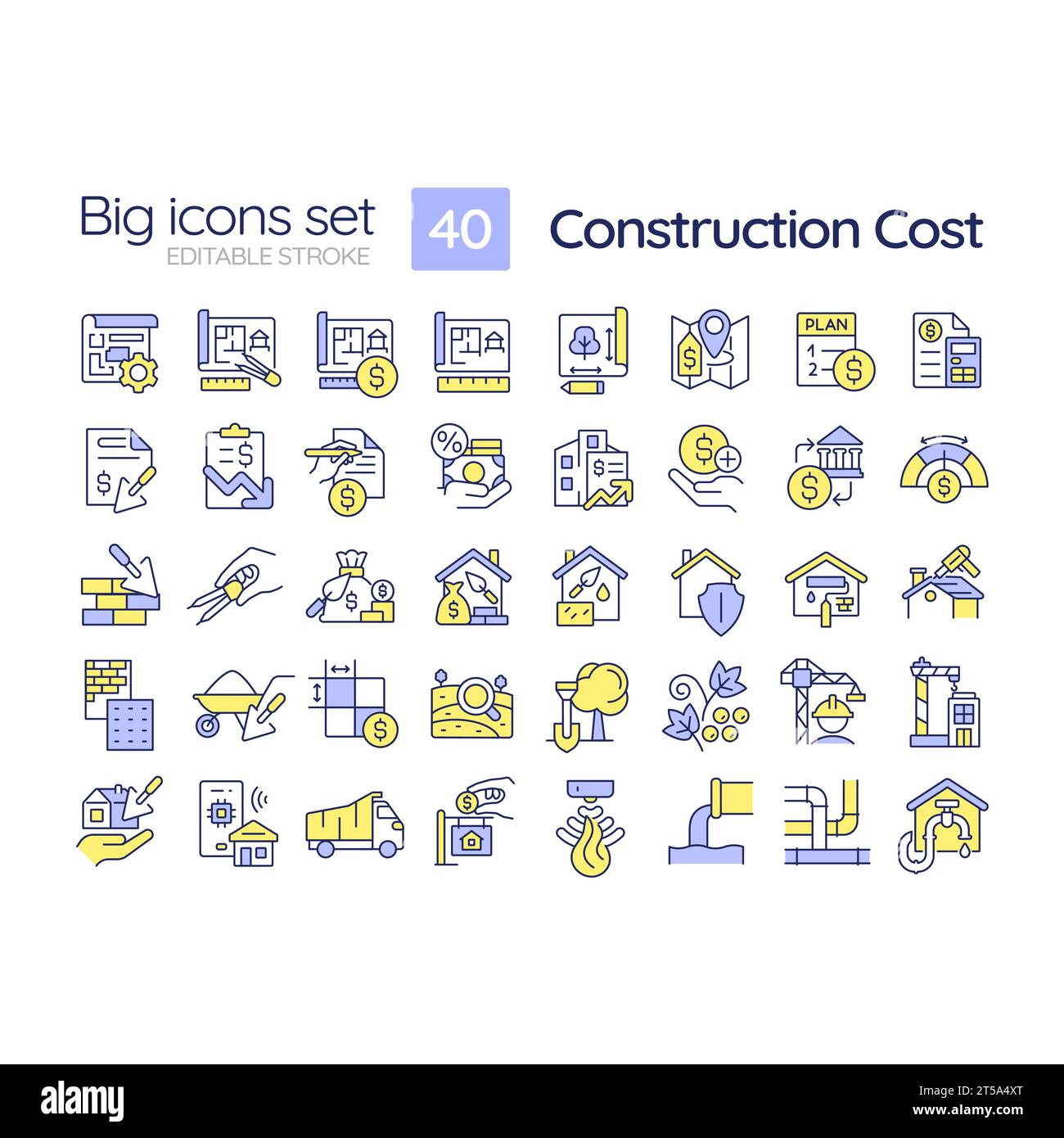 Editable multicolor big icons set for construction cost Stock Vector ...