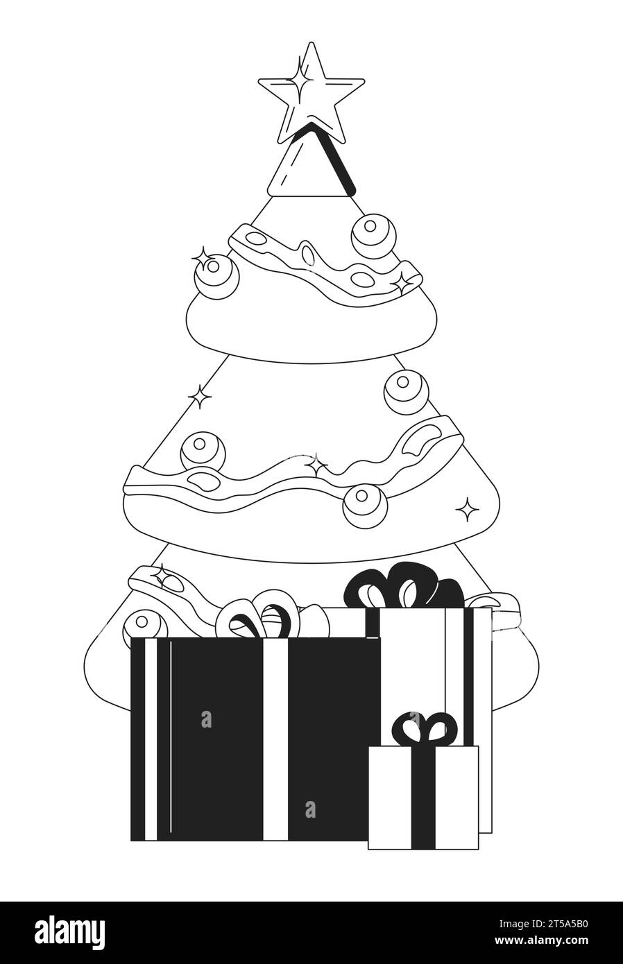 Gifts christmas tree black and white 2D cartoon object Stock Vector ...