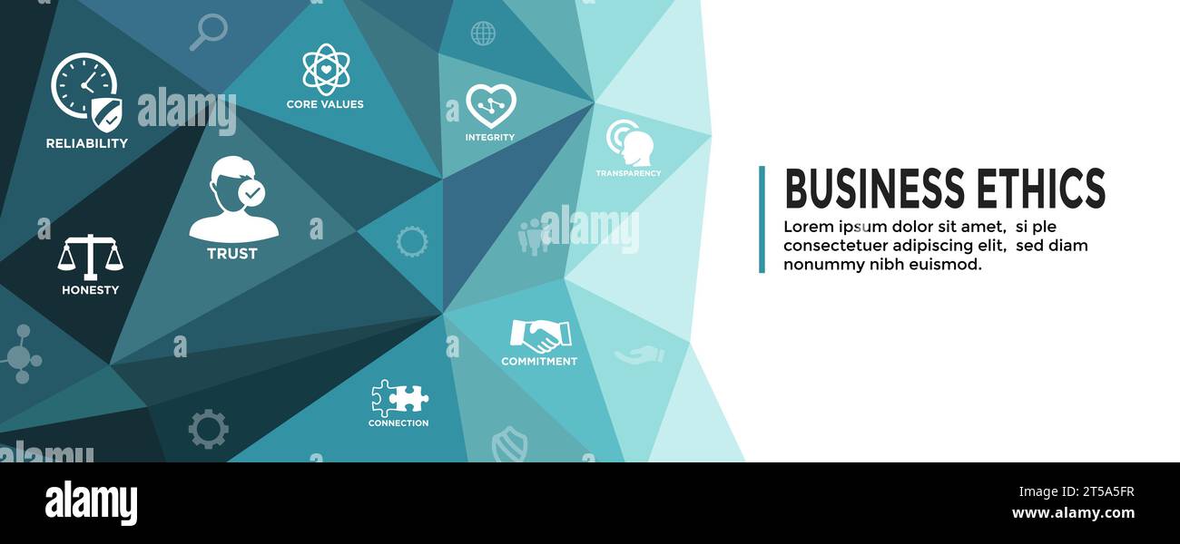 Business Ethics Web Banner with Icon Set showing Honesty, Integrity ...