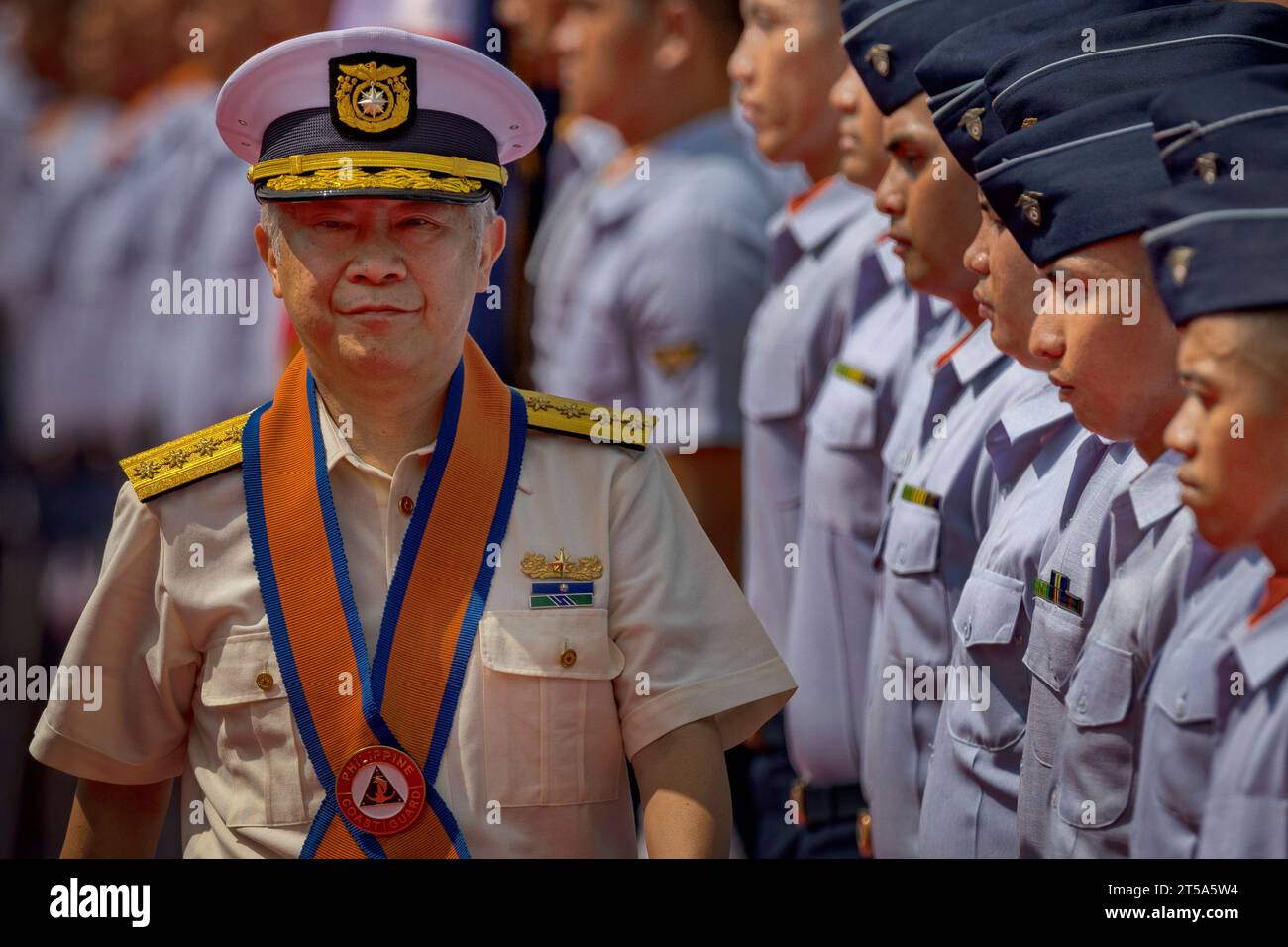 Japan Coast Guard Commandant Admiral Shohei Ishii takes part in arrival ...