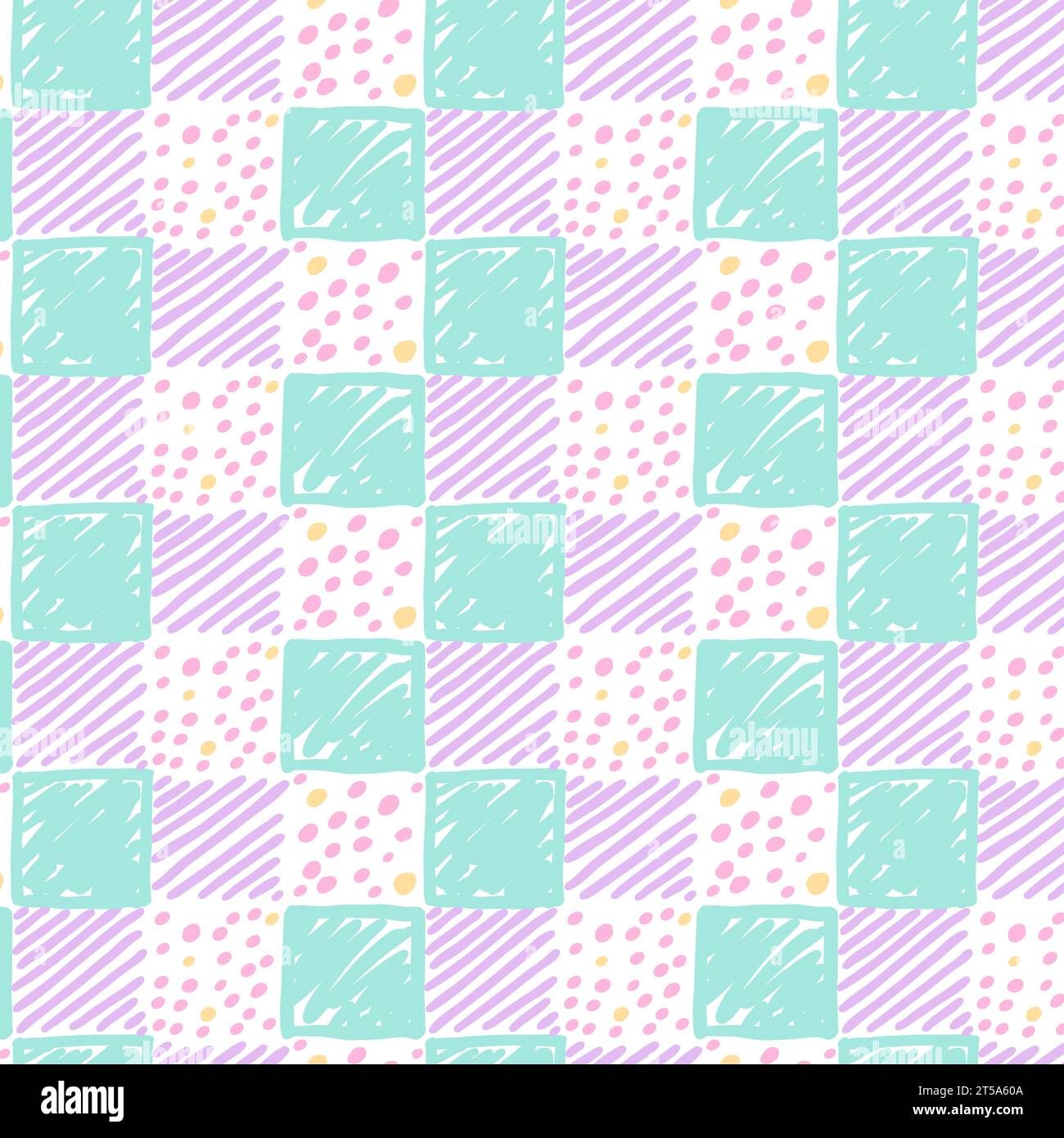 Cute pastel tablecloth gingham Vector Pattern. Hand drawn doodle ...