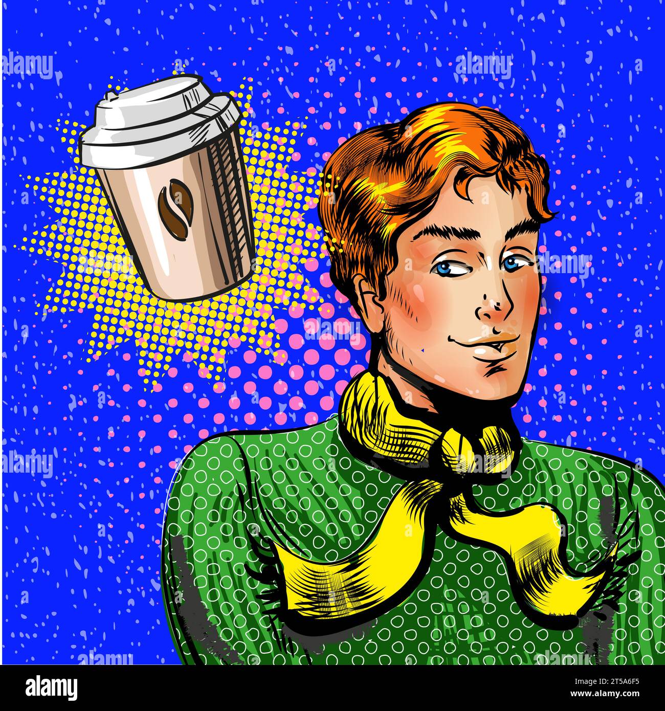 Vector pop art illustration of man thinking about coffee Stock Vector ...