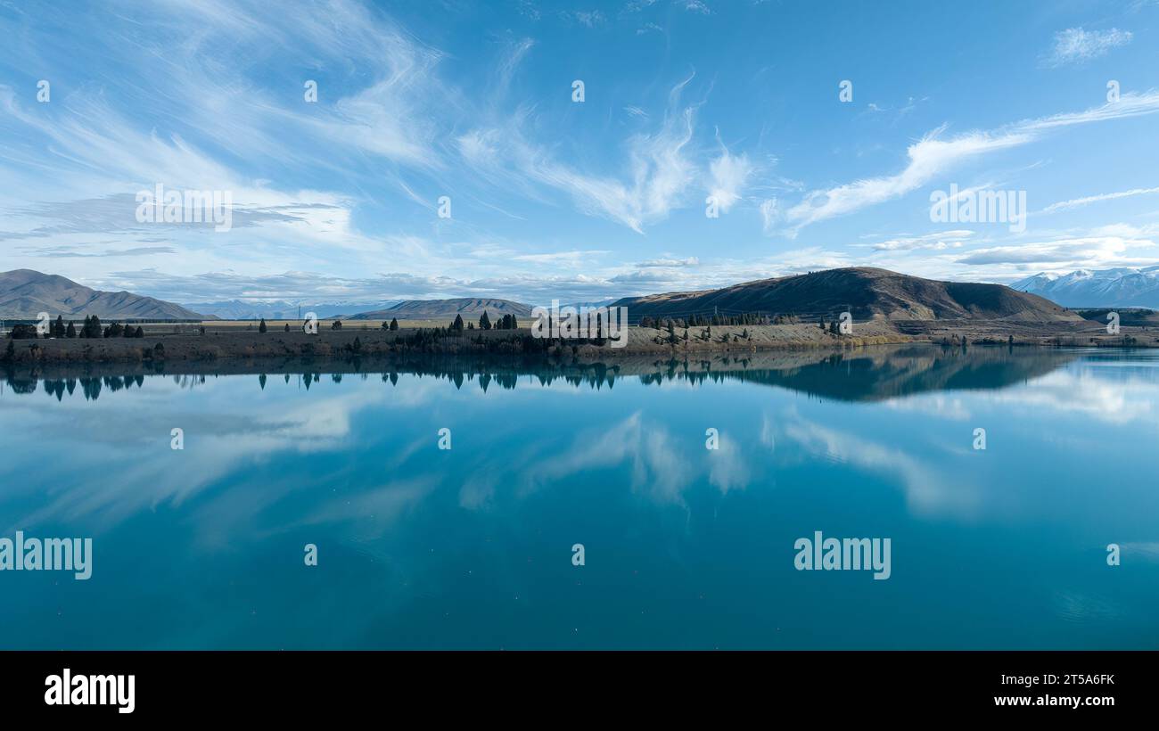 Aerial photography from a drone of the Lake Ruataniwha rowing course at ...