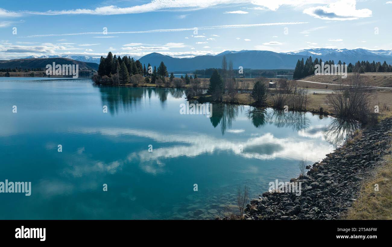 Aerial photography from a drone of the Lake Ruataniwha rowing course at ...