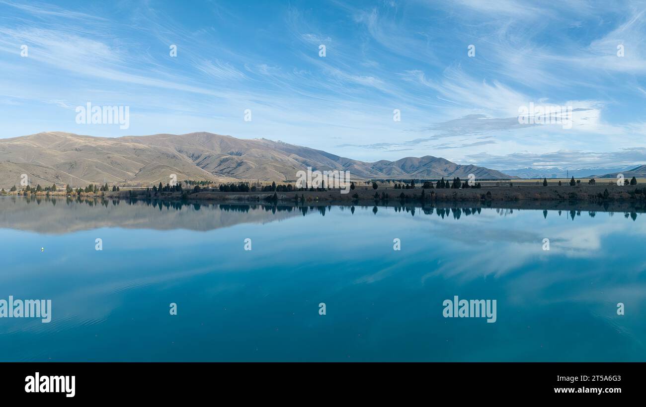 Aerial photography from a drone of the Lake Ruataniwha rowing course at ...