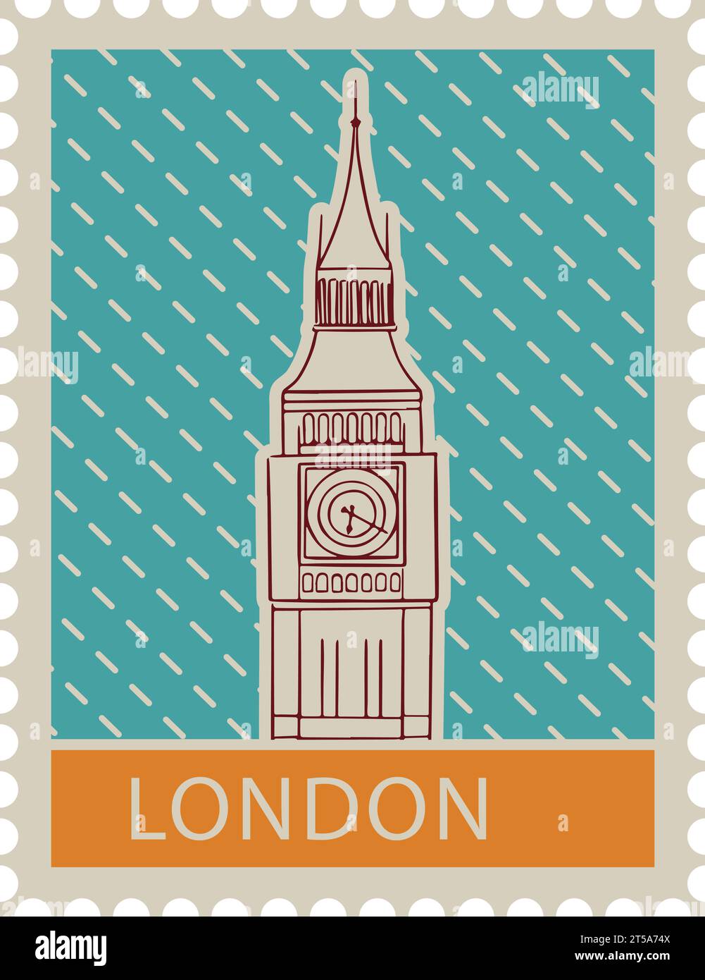 Postal stamp with BIG BEN famous landmark of LONDON, UNITED KINGDOM ...