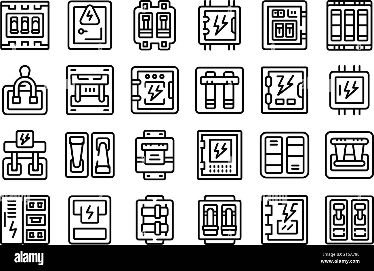 Electric Switchboard Icons Set Outline Vector Engineer Work Power