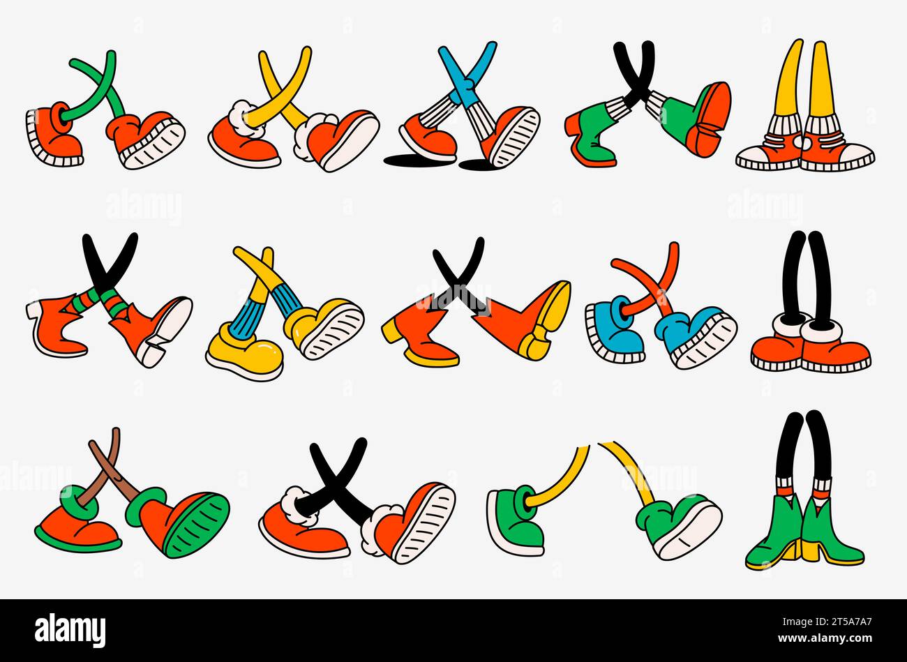 Retro cartoon characters legs. Groovy vintage 30s 60s 70s various feet ...