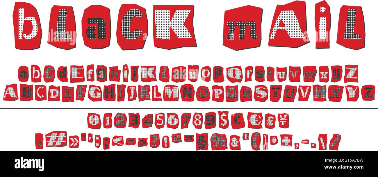 Ransom halftone collage style letters numbers and punctuation marks cut ...