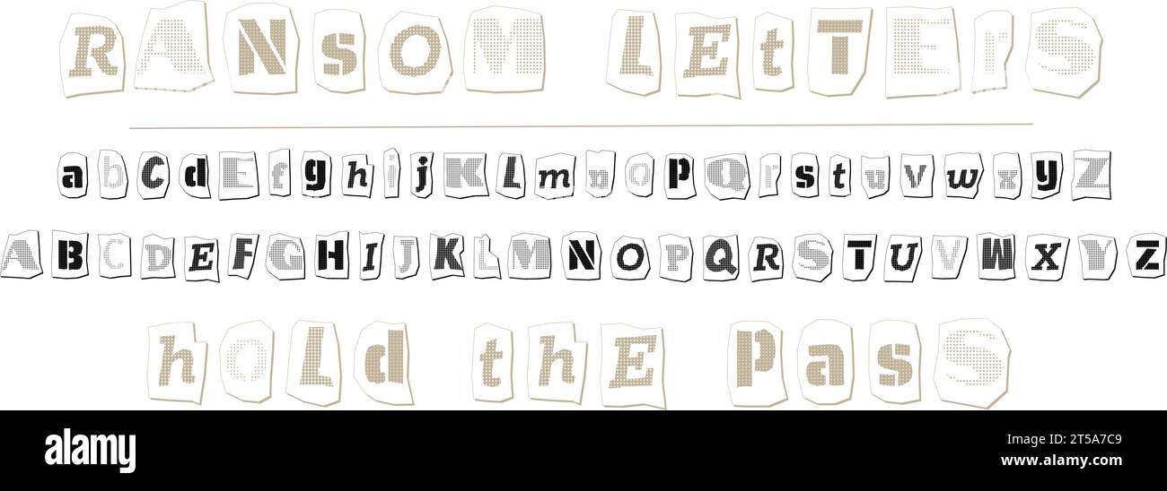 Ransom halftone collage style letters numbers and punctuation marks cut ...