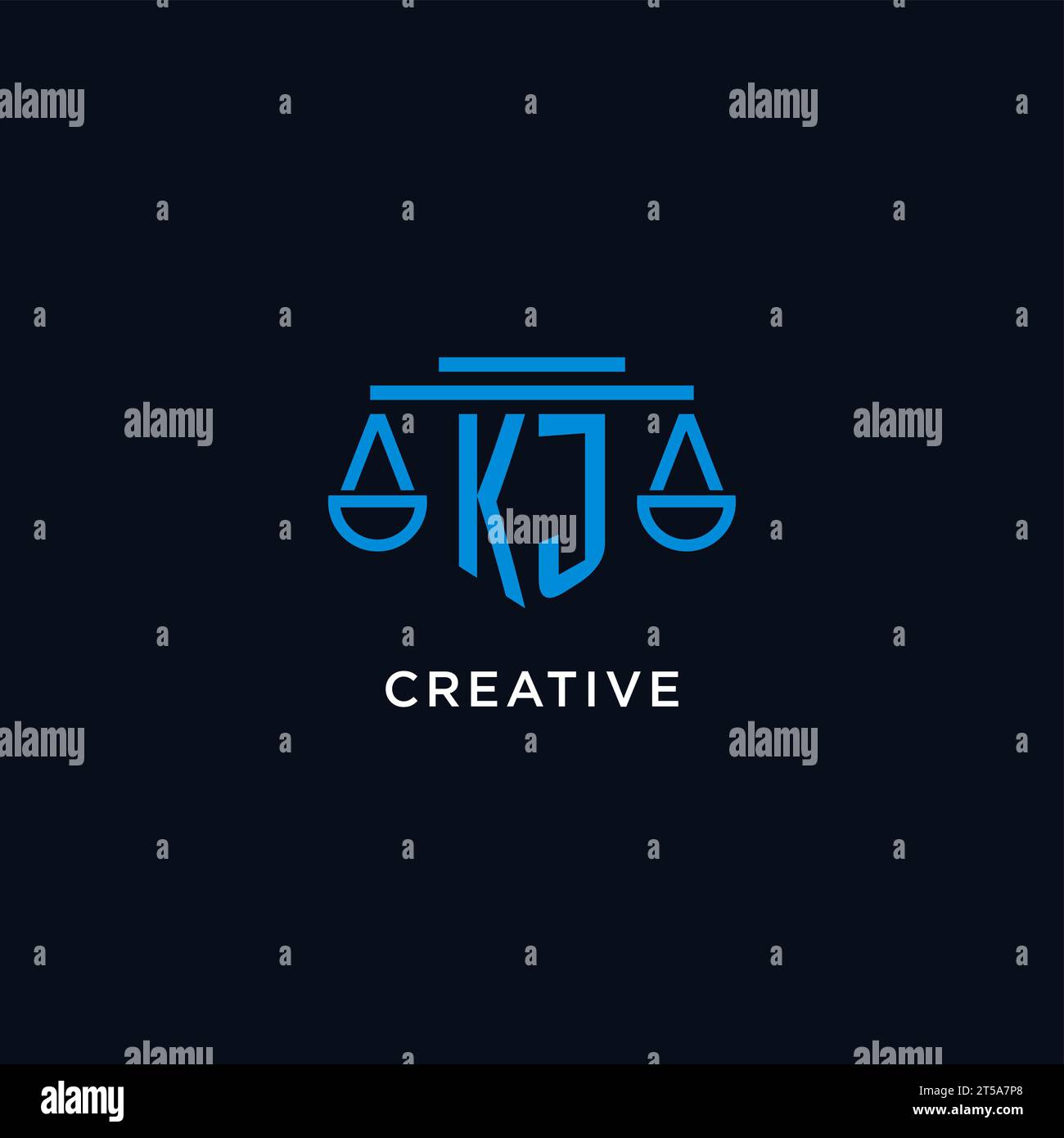 KJ monogram initial logo with scales of justice icon design inspiration ...