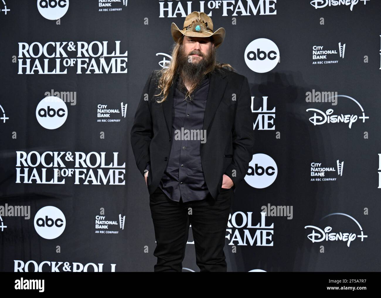 Chris Stapleton poses in the press room during the Rock & Roll Hall of ...