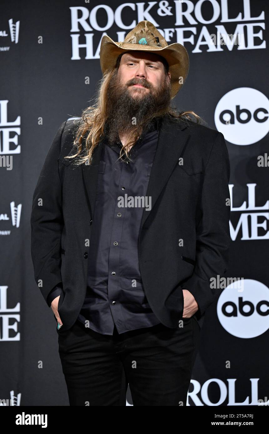 Chris Stapleton poses in the press room during the Rock & Roll Hall of ...