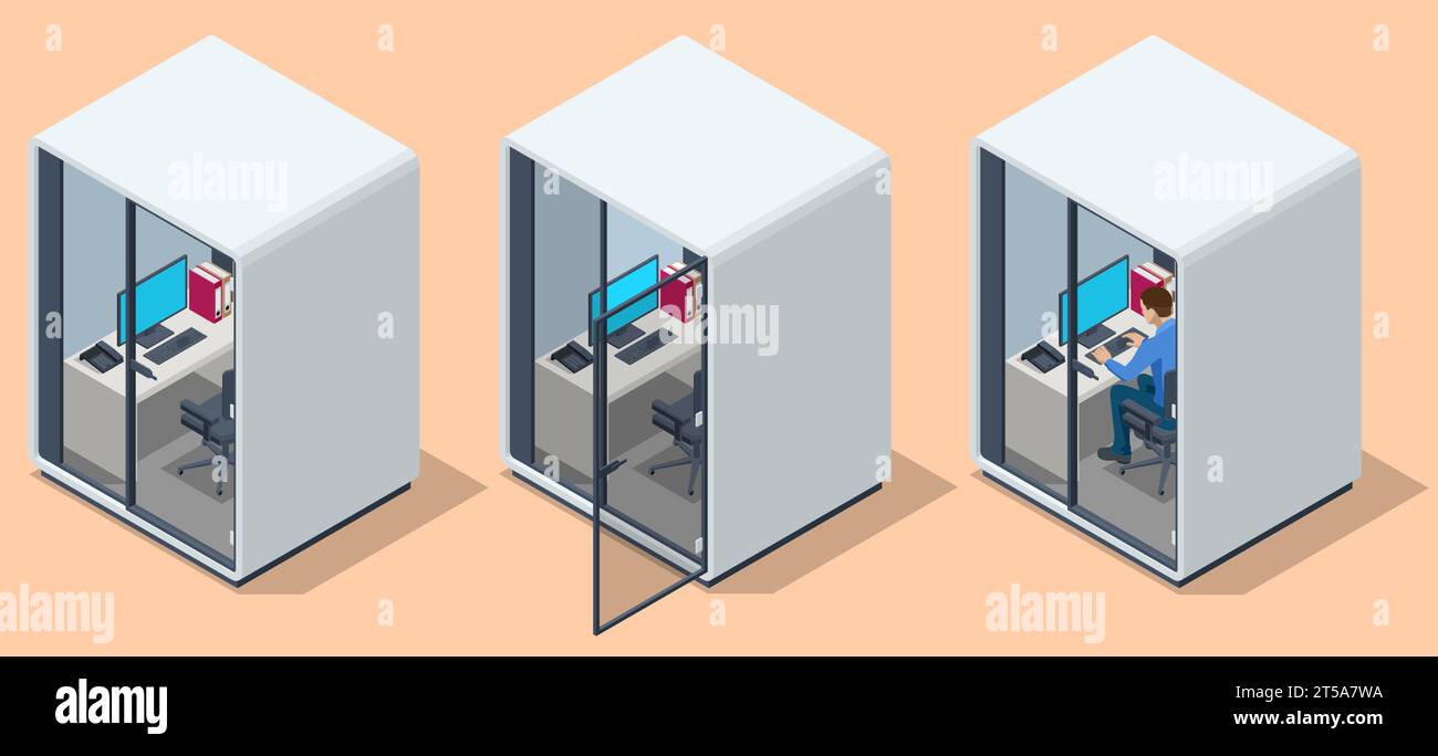 Isometric Capsule Office Pod. Movable Portable Meeting Soundproof Booth ...