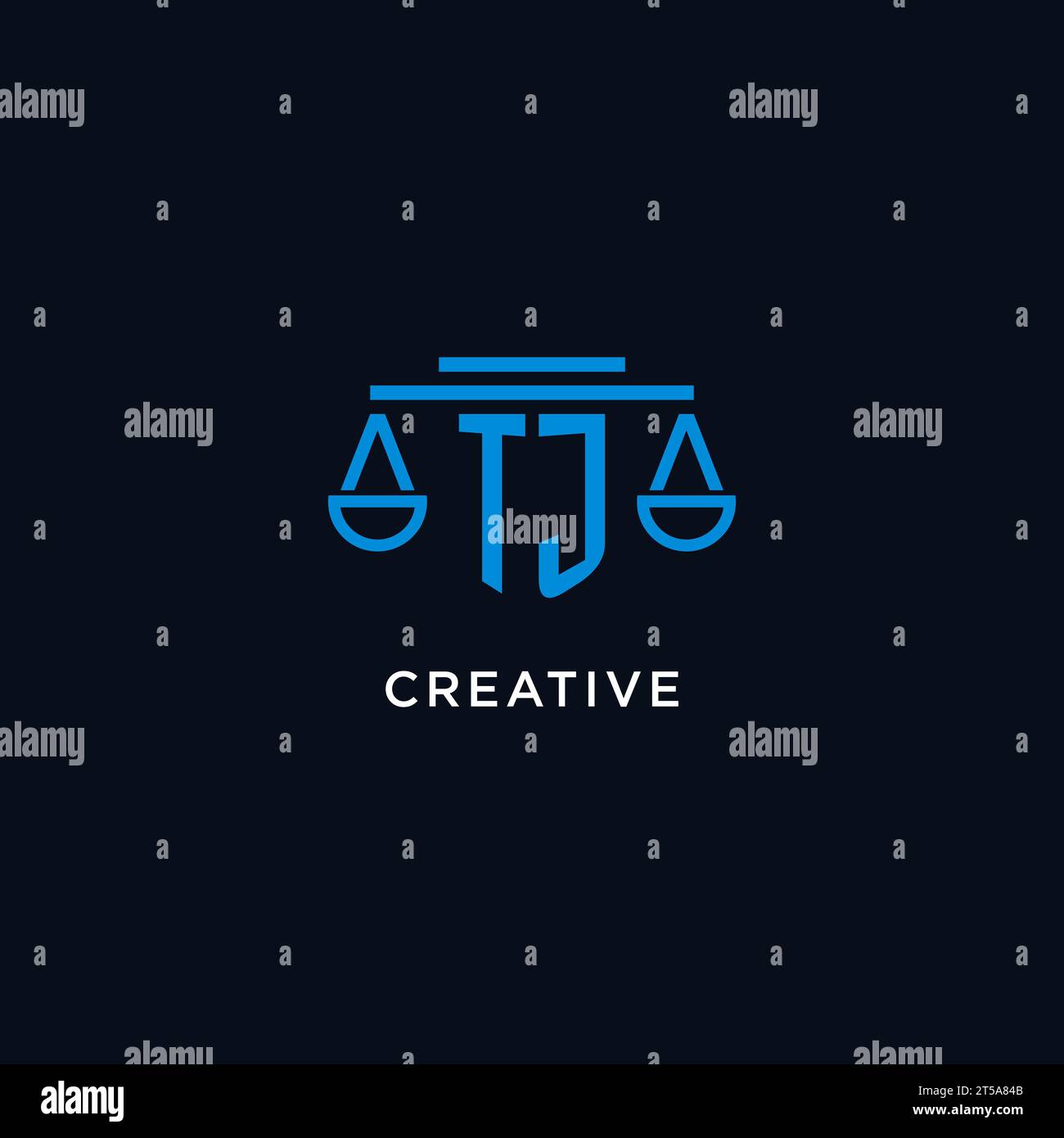 TJ monogram initial logo with scales of justice icon design inspiration ...
