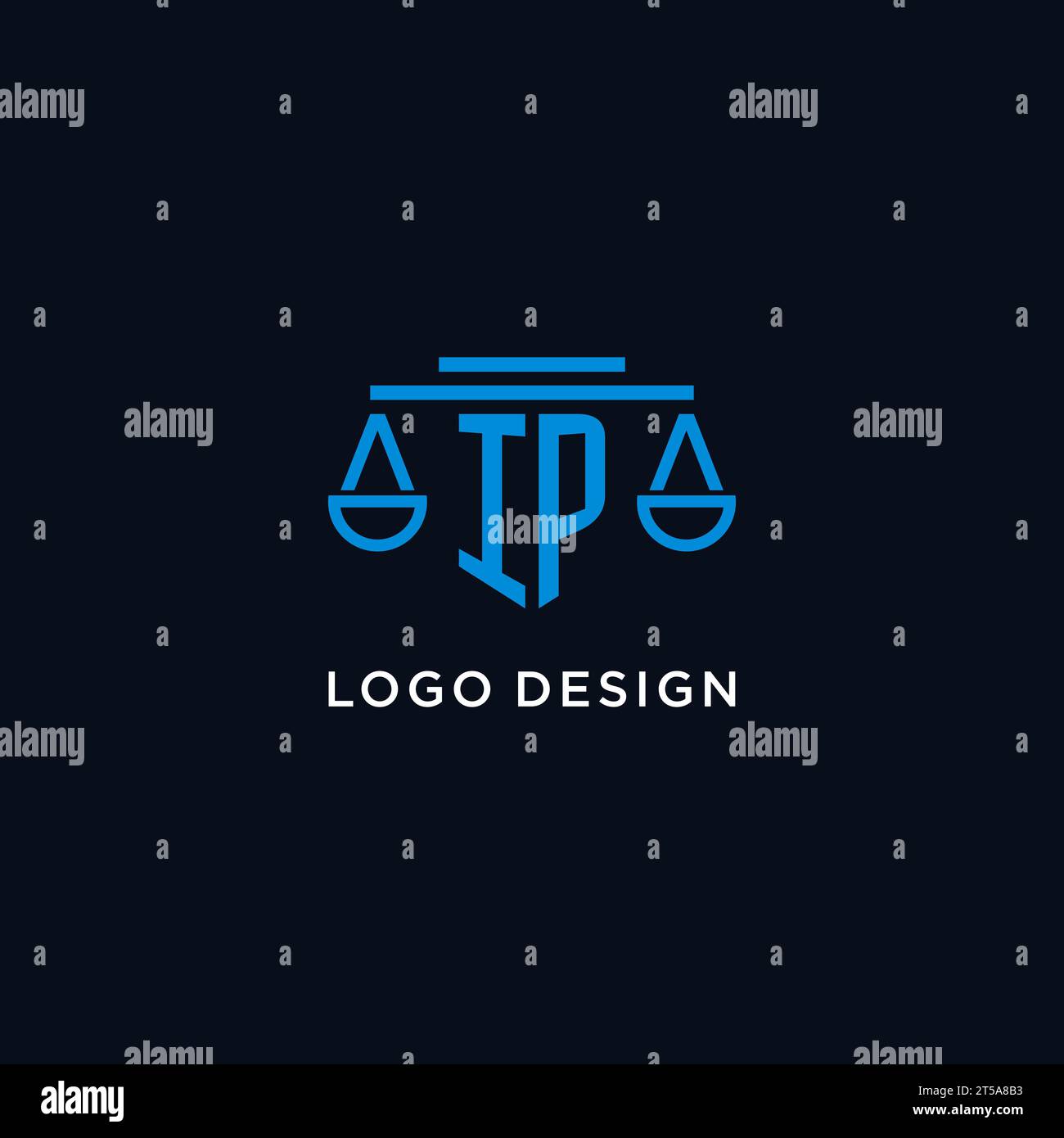 IP monogram initial logo with scales of justice icon design inspiration ...