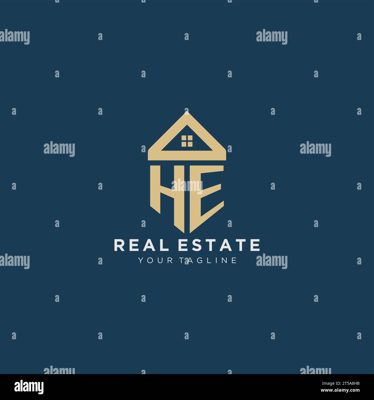 initial letter HE with simple house roof creative logo design for real ...