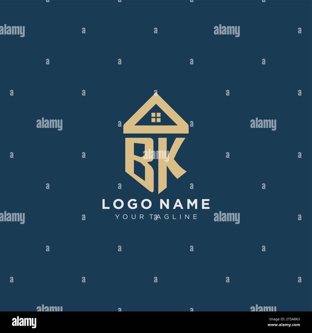 initial letter BK with simple house roof creative logo design for real ...