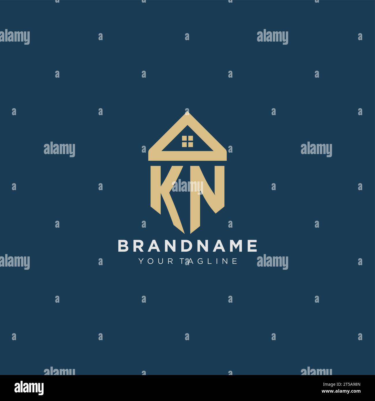 initial letter KN with simple house roof creative logo design for real ...