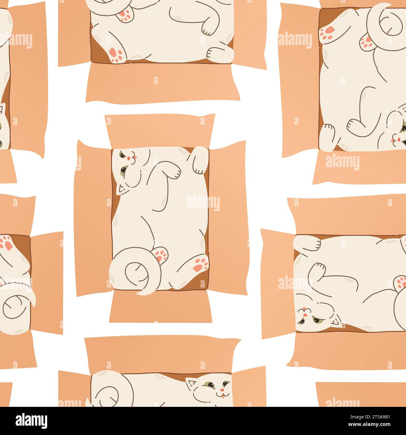 Cute cat in box seamless pattern vector design. Cute funny cats ...