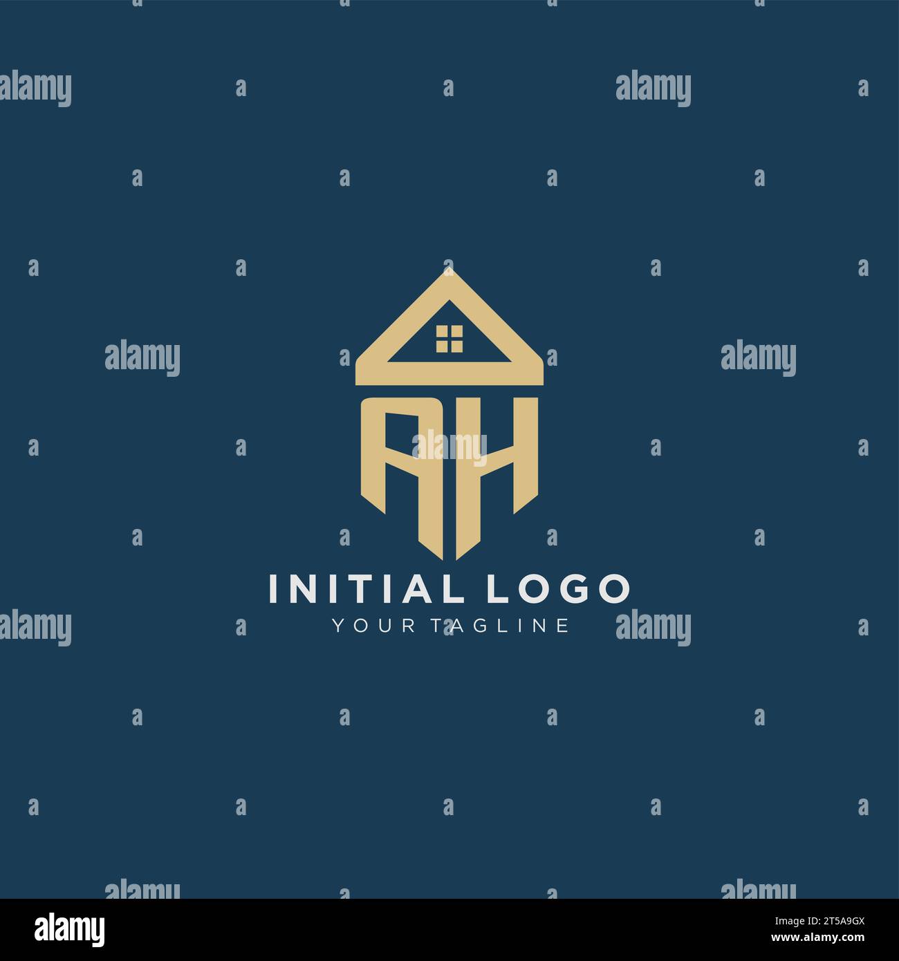 initial letter AH with simple house roof creative logo design for real ...
