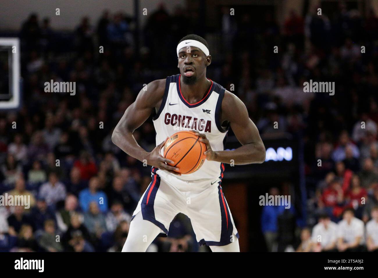 Gonzaga forward Graham Ike prepares to pass the ball during the first ...