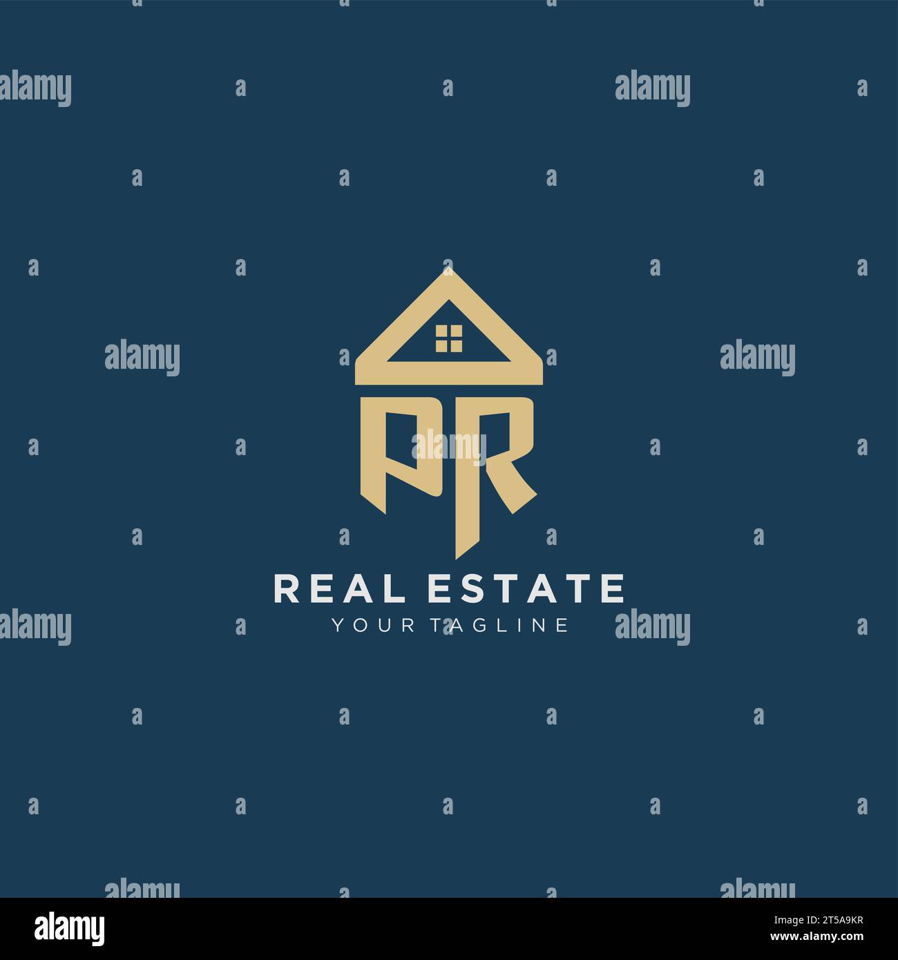 initial letter PR with simple house roof creative logo design for real ...