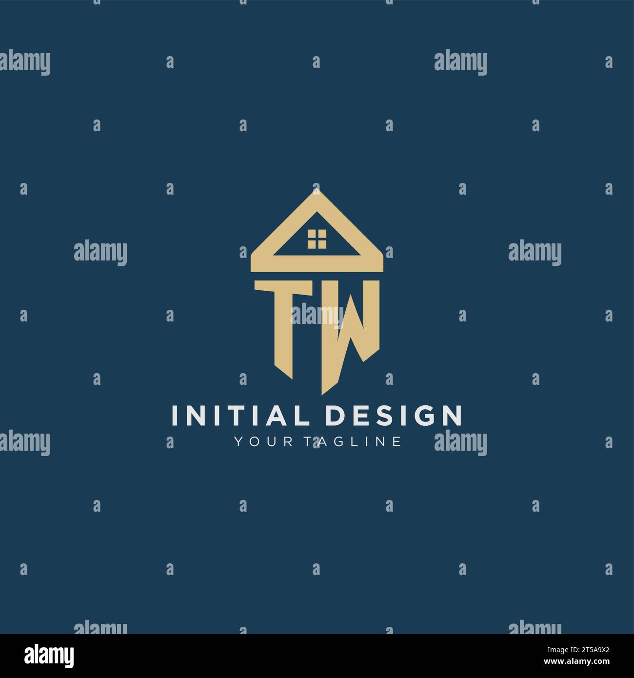 initial letter TW with simple house roof creative logo design for real ...