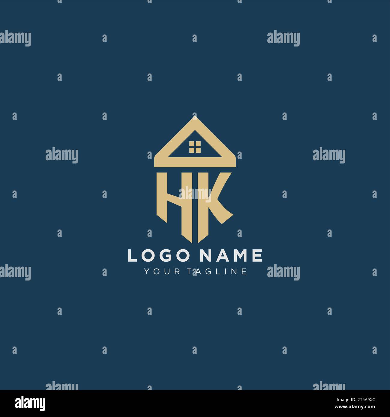 initial letter HK with simple house roof creative logo design for real ...