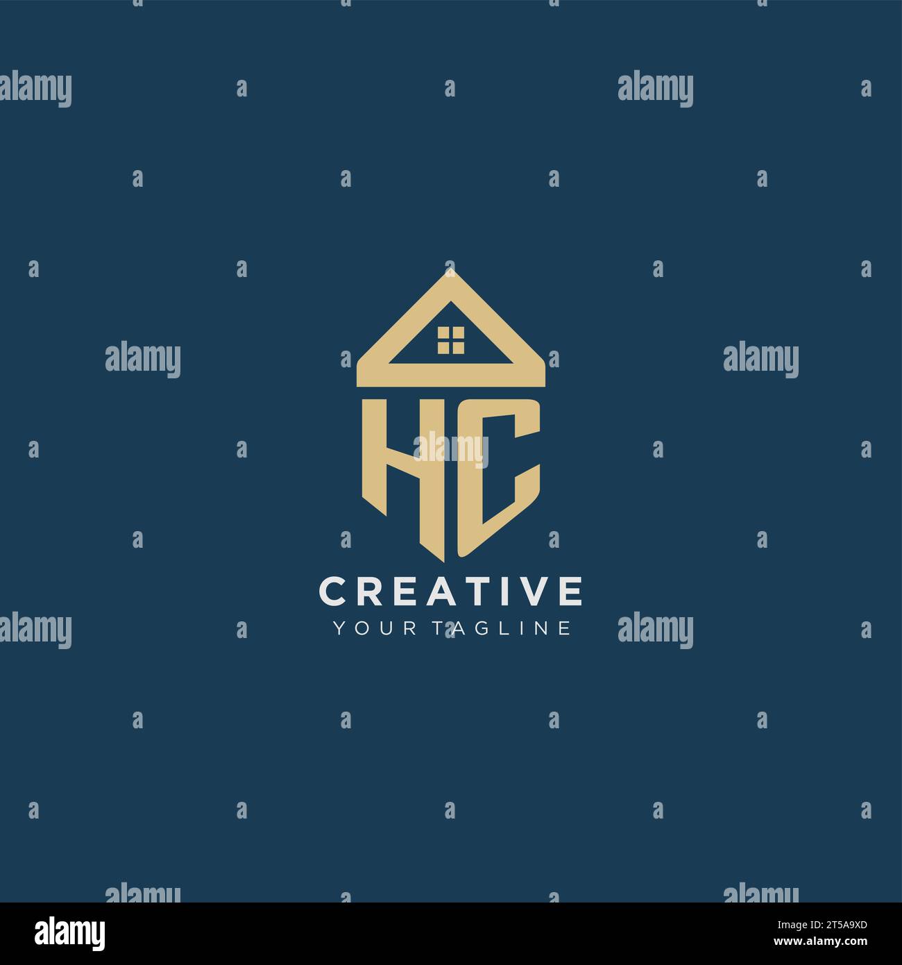 initial letter HC with simple house roof creative logo design for real ...