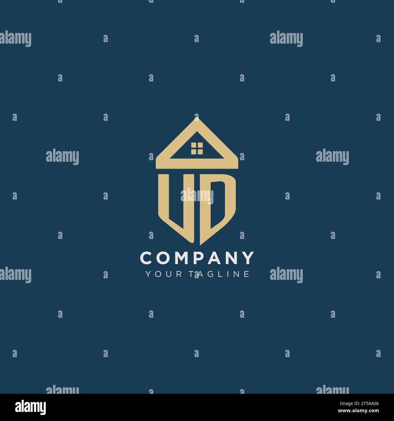 initial letter UD with simple house roof creative logo design for real estate company vector ...