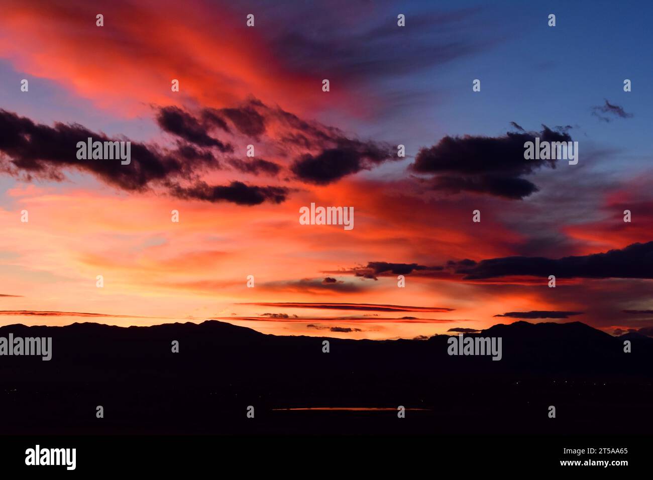 Colorful sunset over stearns lake and the front range of the colorado ...