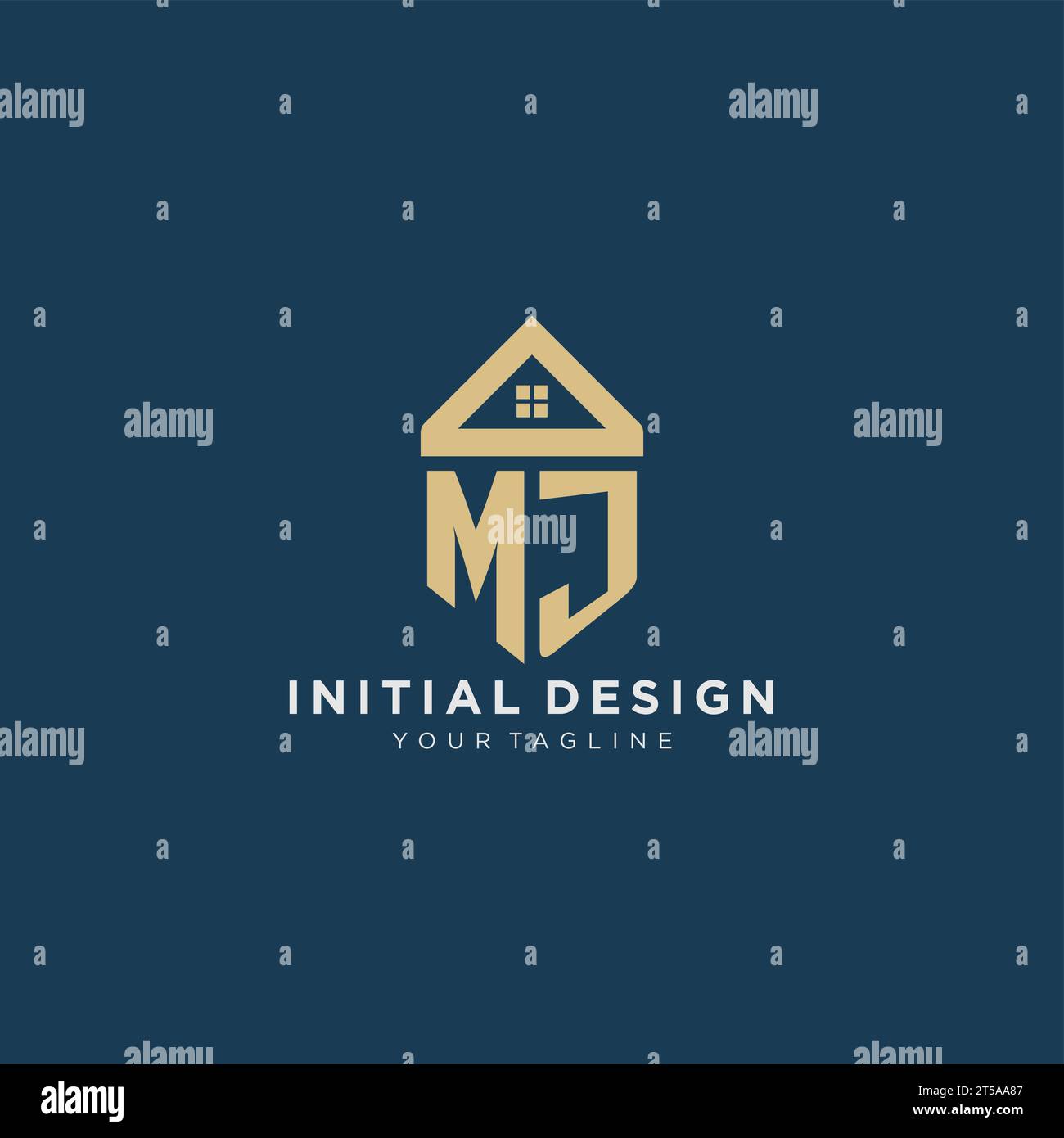 initial letter MJ with simple house roof creative logo design for real ...