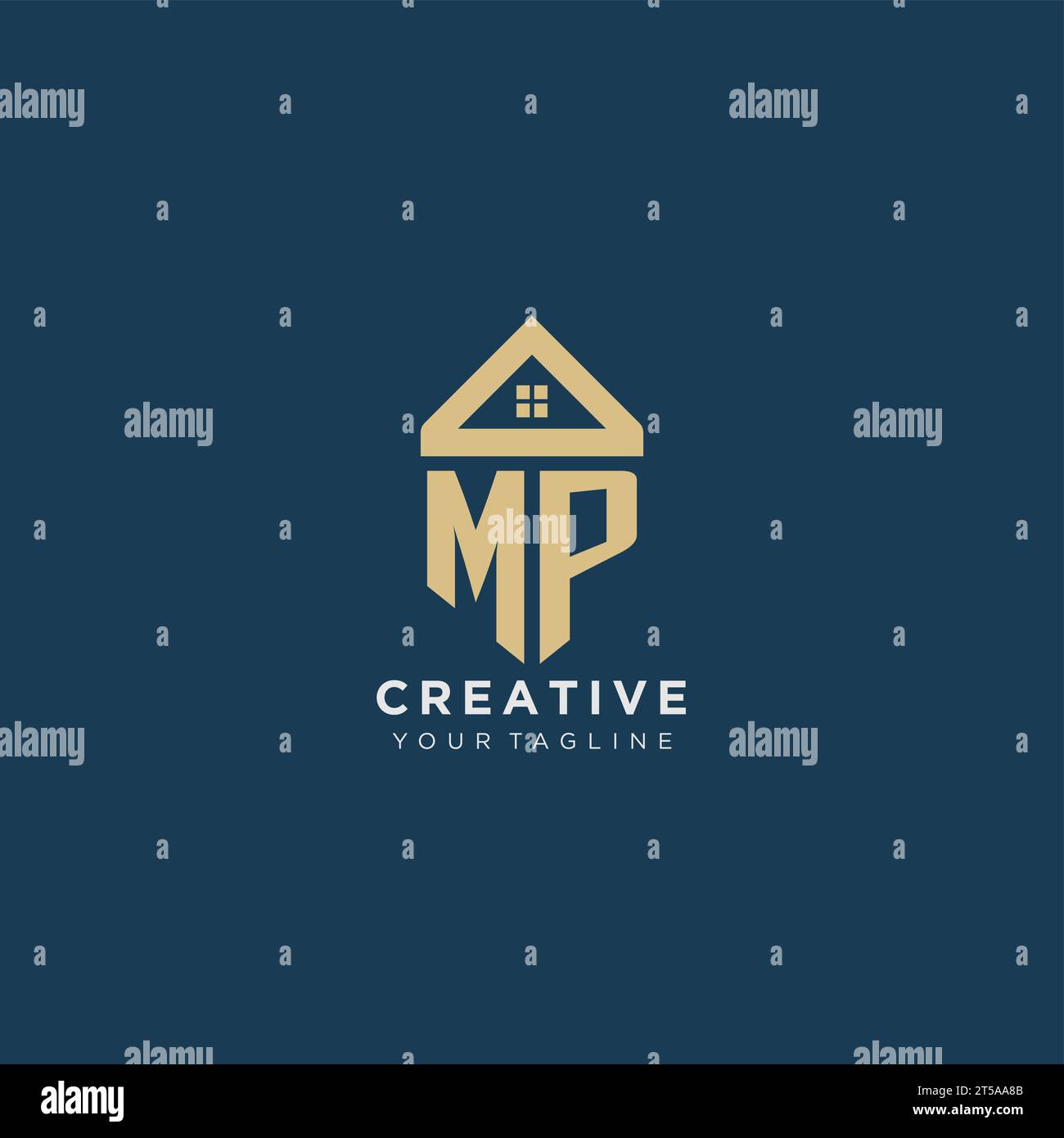initial letter MP with simple house roof creative logo design for real ...