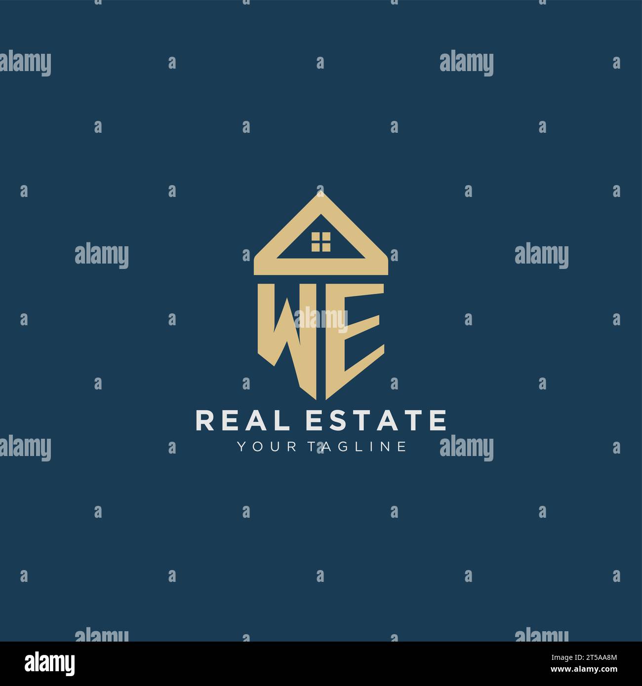 initial letter WE with simple house roof creative logo design for real ...