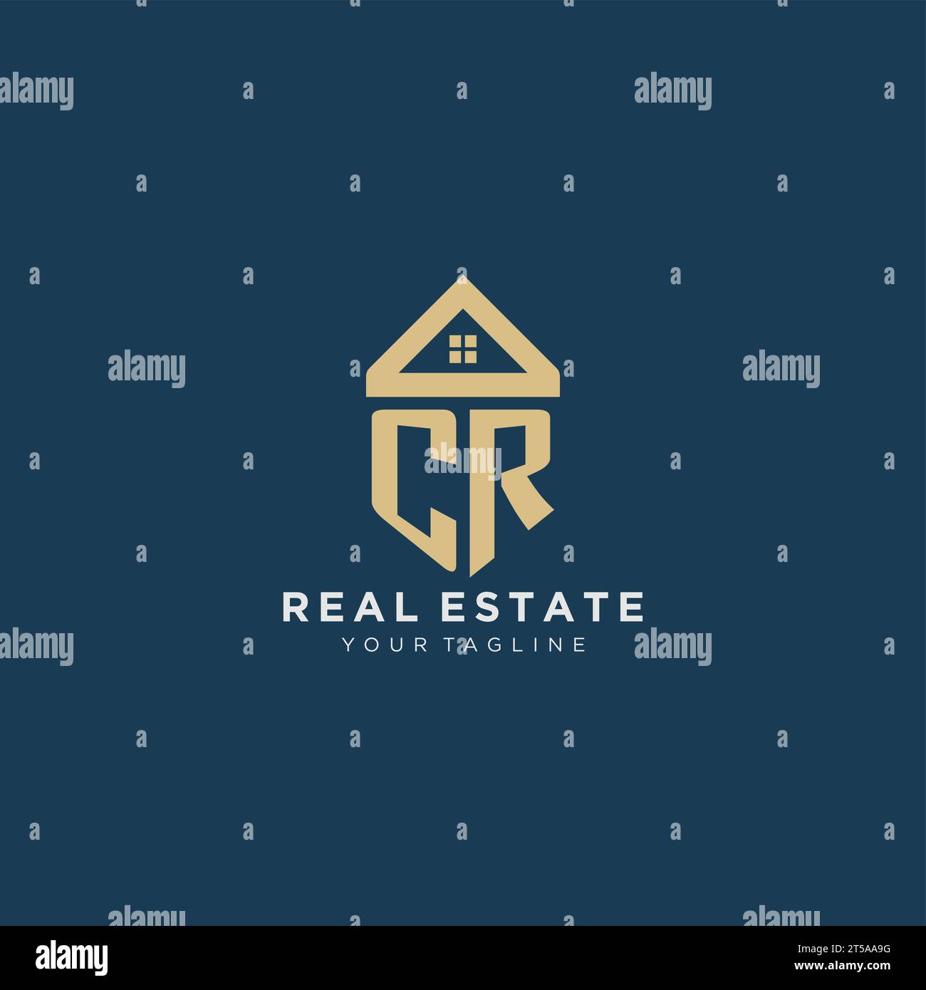 initial letter CR with simple house roof creative logo design for real ...
