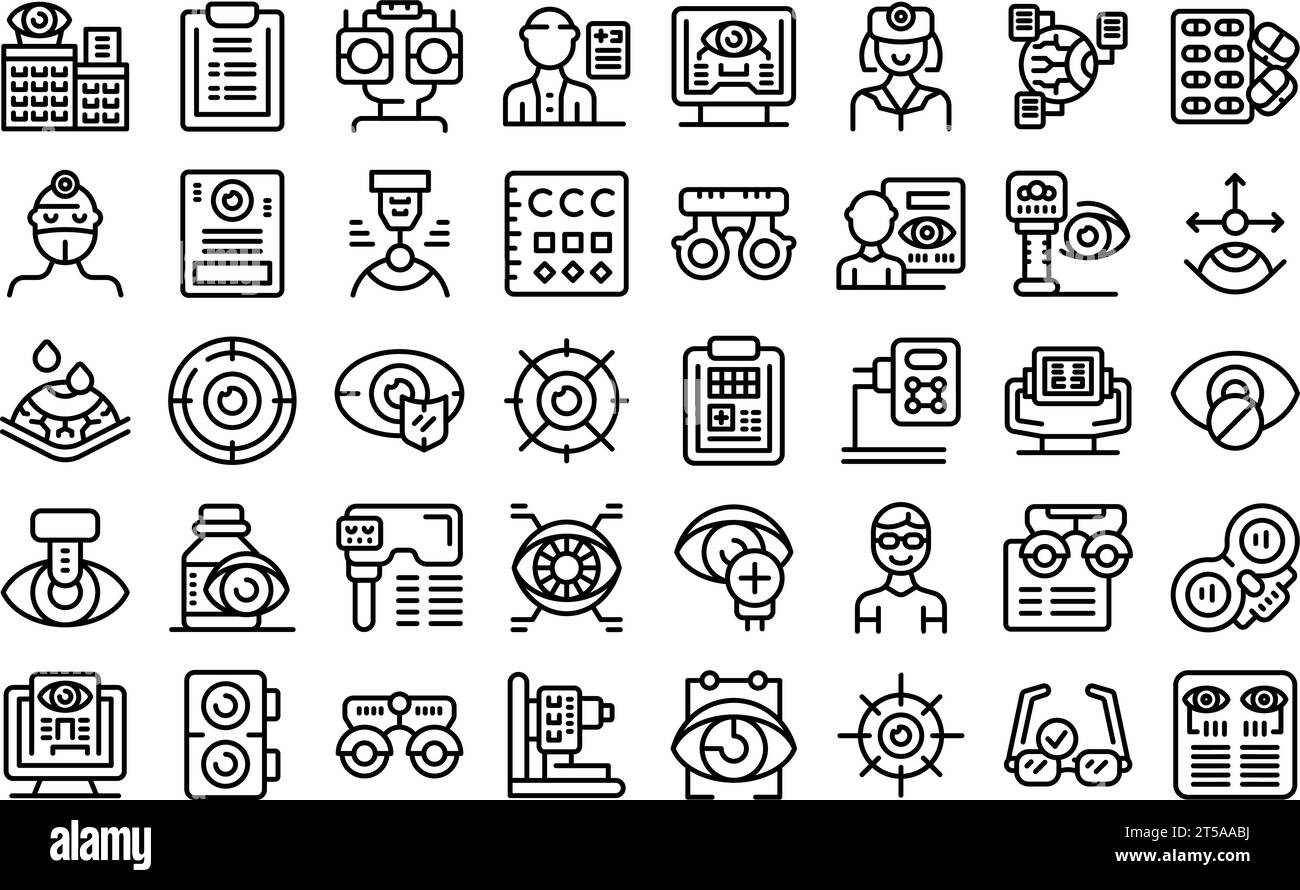 Optometrist icons set outline vector. Glasses eye kids. Check vision ...
